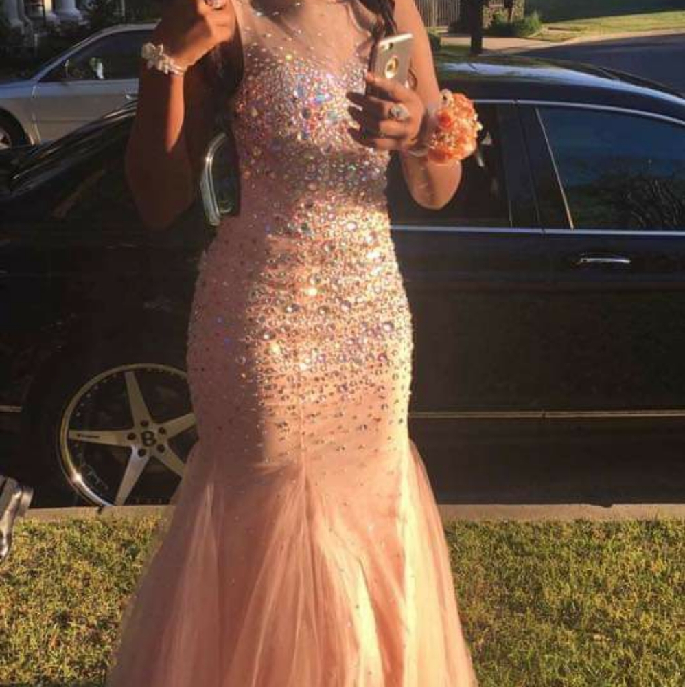 Pink Jeweled Prom Dress, Low Back - Gem